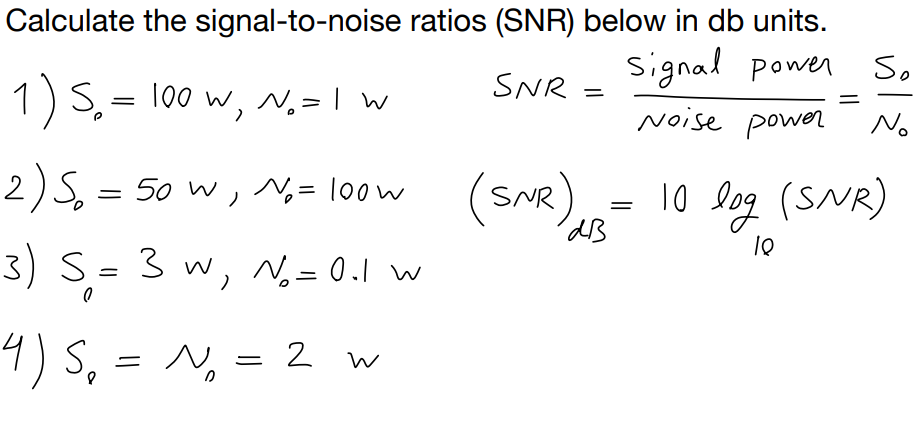 Solved Calculate the signal-to-noise ratios (SNR) below in | Chegg.com