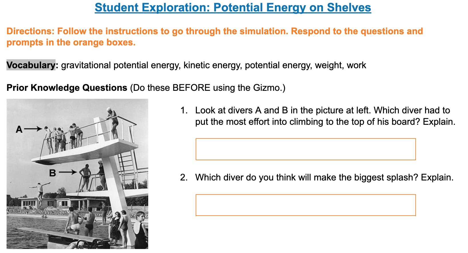 Solved Student Exploration: Potential Energy on Shelves | Chegg.com