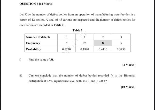 Solved QUESTION 6 [12 Marks] Let X be the number of defect | Chegg.com