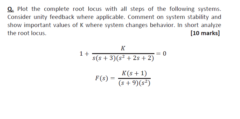 Solved Q. Plot the complete root locus with all steps of the | Chegg.com