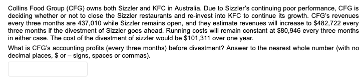 Solved Collins Food Group (CFG) owns both Sizzler and KFC in | Chegg.com