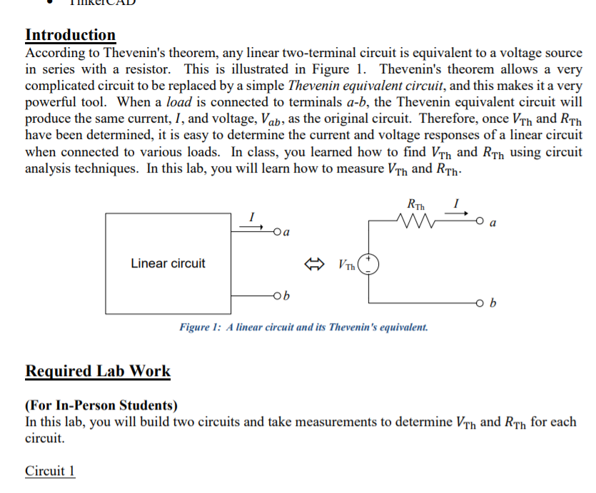 Solved Introduction According to Thevenin's theorem, any | Chegg.com