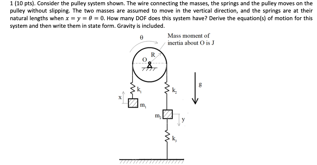 Solved 1 (10 pts). Consider the pulley system shown. The | Chegg.com