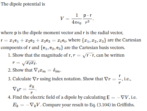 Solved The dipole potential is V=4πϵ01r3p⋅r. where p is the | Chegg.com