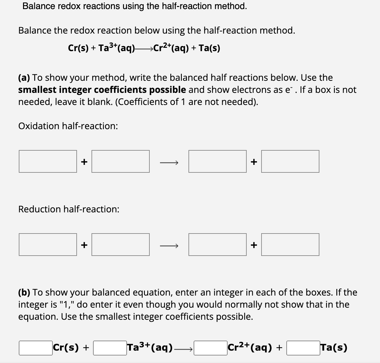 Solved Balance redox reactions using the half-reaction | Chegg.com