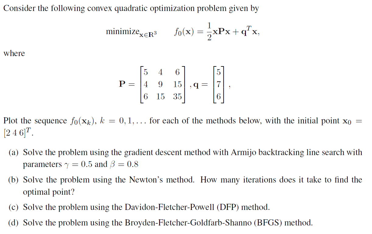 Consider the following convex quadratic optimization | Chegg.com