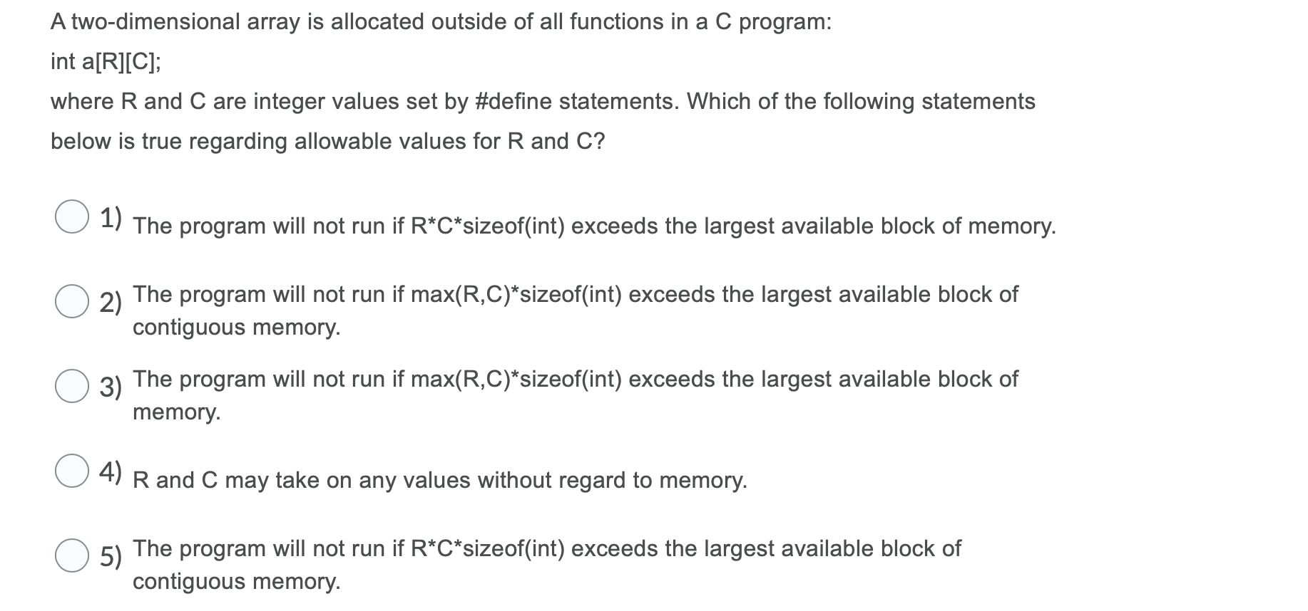 Solved A two-dimensional array is allocated outside of all | Chegg.com