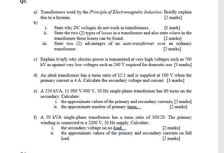 Solved a) Transformers work by the Principle of | Chegg.com