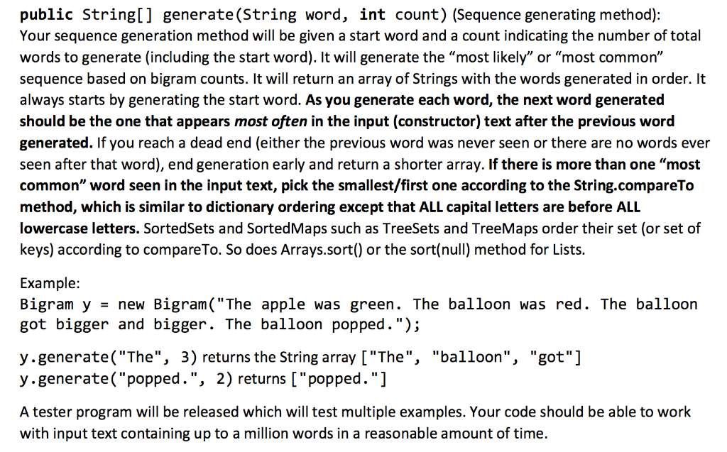 Solved Write the method generate which accepts a string and | Chegg.com