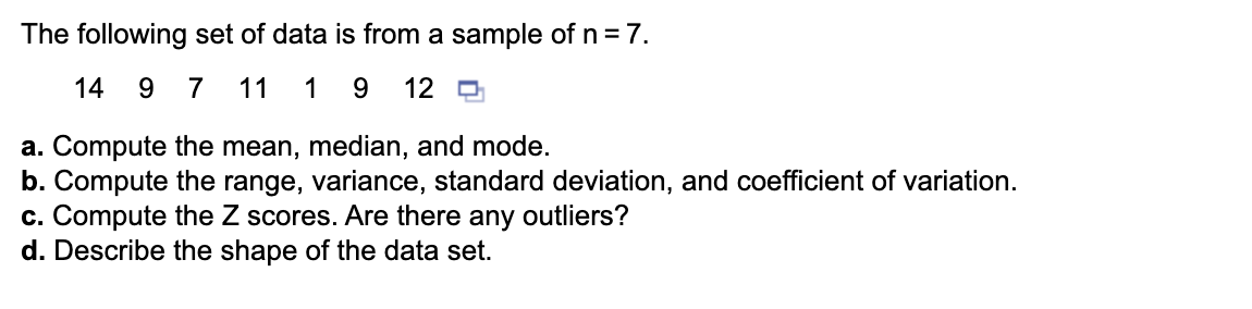 Solved The following set of data is from a sample of n= 7. | Chegg.com