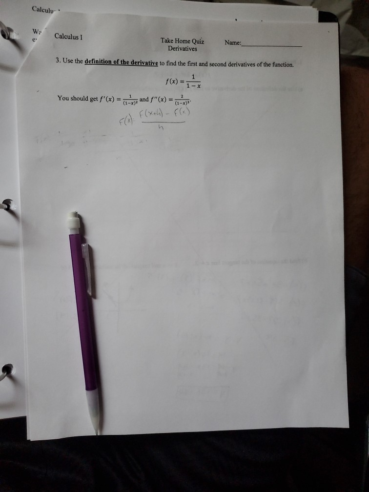 Solved Calculu Calculus 1 Take Home Quiz Derivatives Name: | Chegg.com