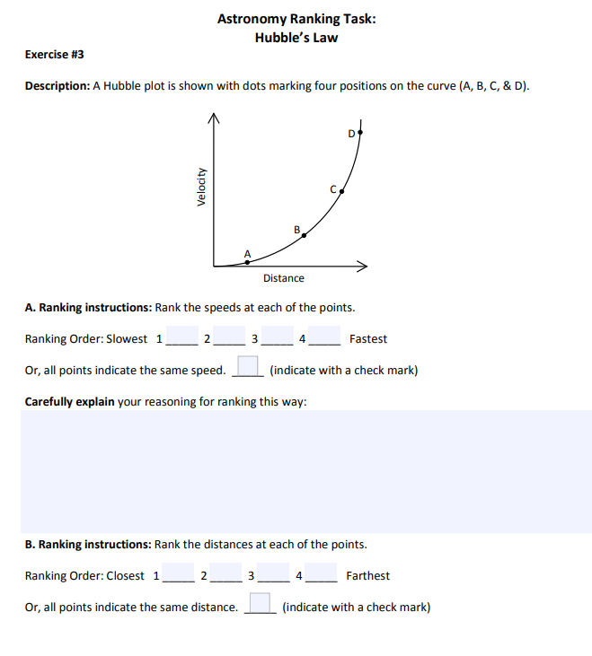 Solved Astronomy Ranking Task: Hubble's Law Exercise #3 | Chegg.com