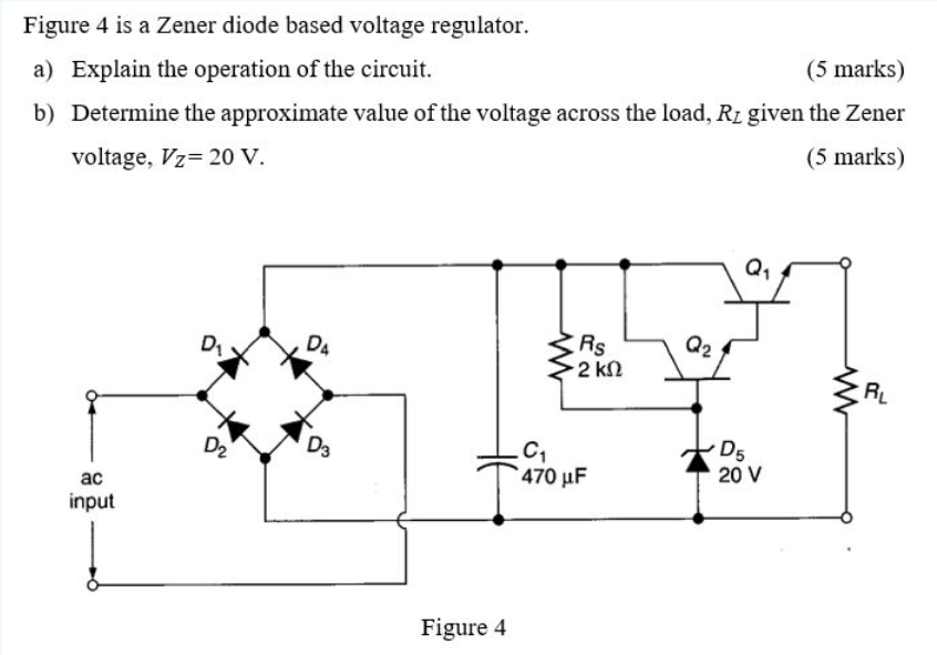 Solved Figure 4 is a Zener diode based voltage regulator. a) | Chegg.com