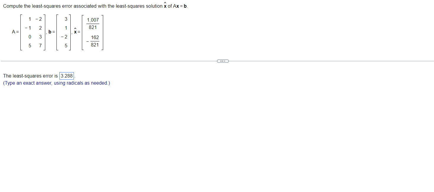 Solved Compute the least-squares error associated with the | Chegg.com