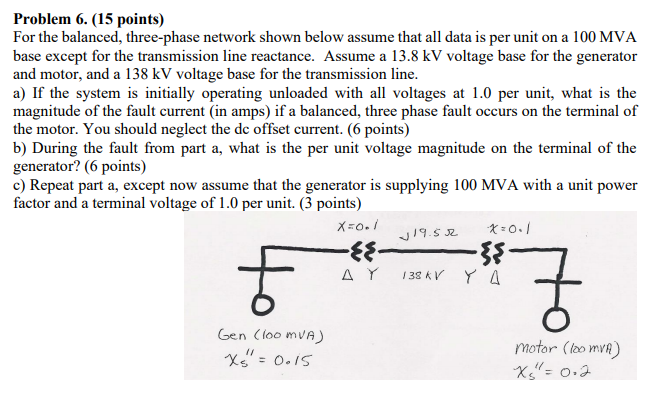 Solved Problem 6. (15 points) For the balanced, three-phase | Chegg.com