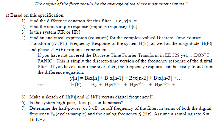 Solved "The output of the filter should be the average of | Chegg.com