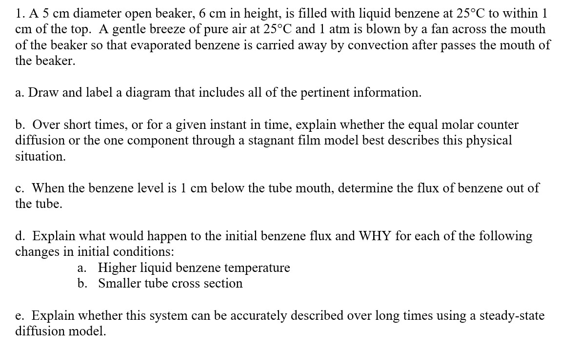 Solved 1. A 5 cm diameter open beaker, 6 cm in height, is | Chegg.com