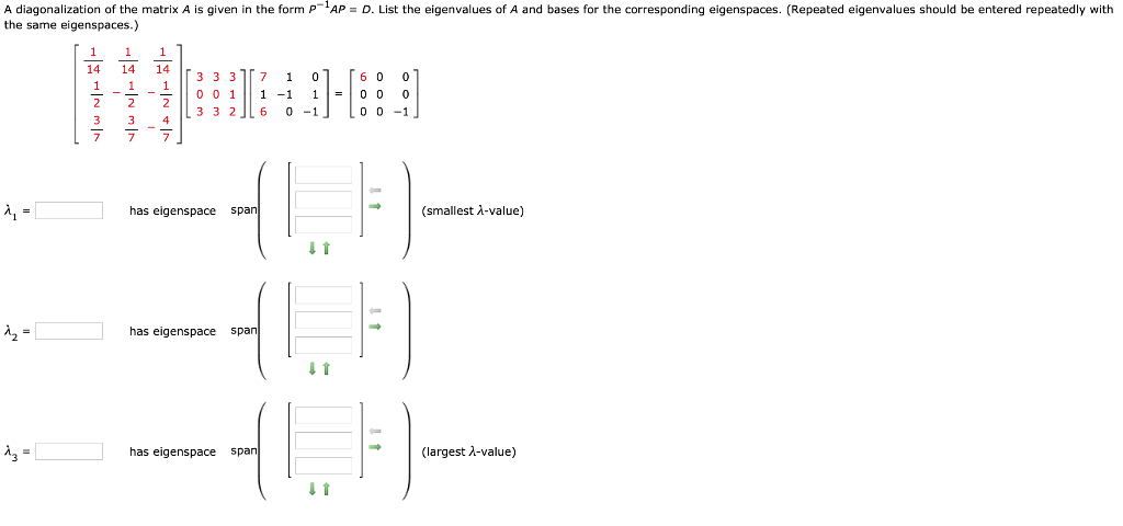 Solved A diagonalization of the matrix A is given in the | Chegg.com