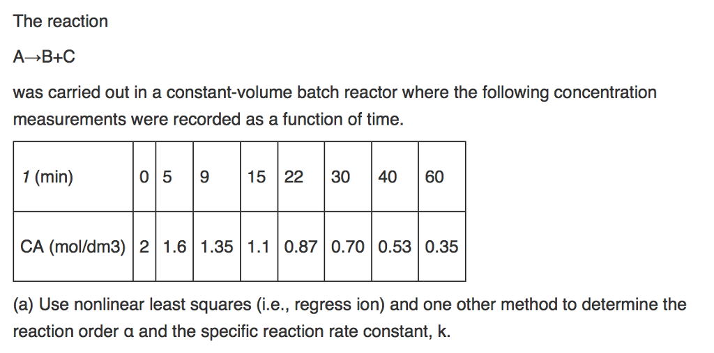 Solved The reaction A-»B+C was carried out in a | Chegg.com
