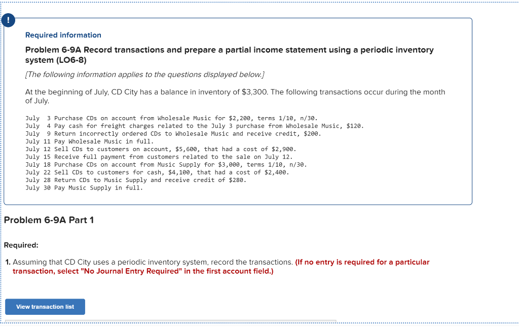 Solved Required information Problem 6-6A Record transactions | Chegg.com
