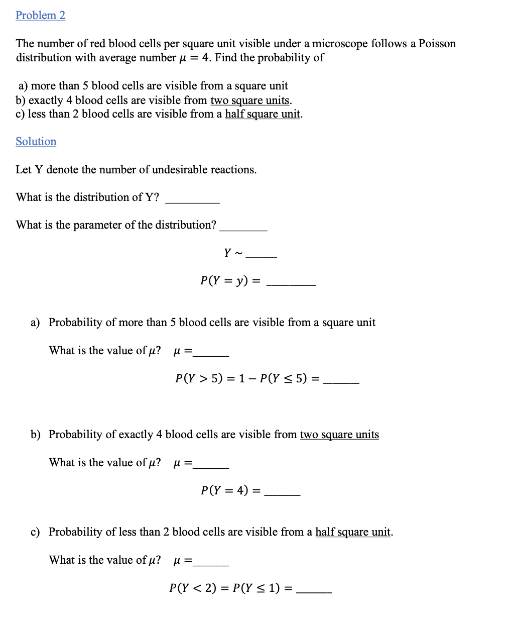 Solved Problem 2 The number of red blood cells per square | Chegg.com