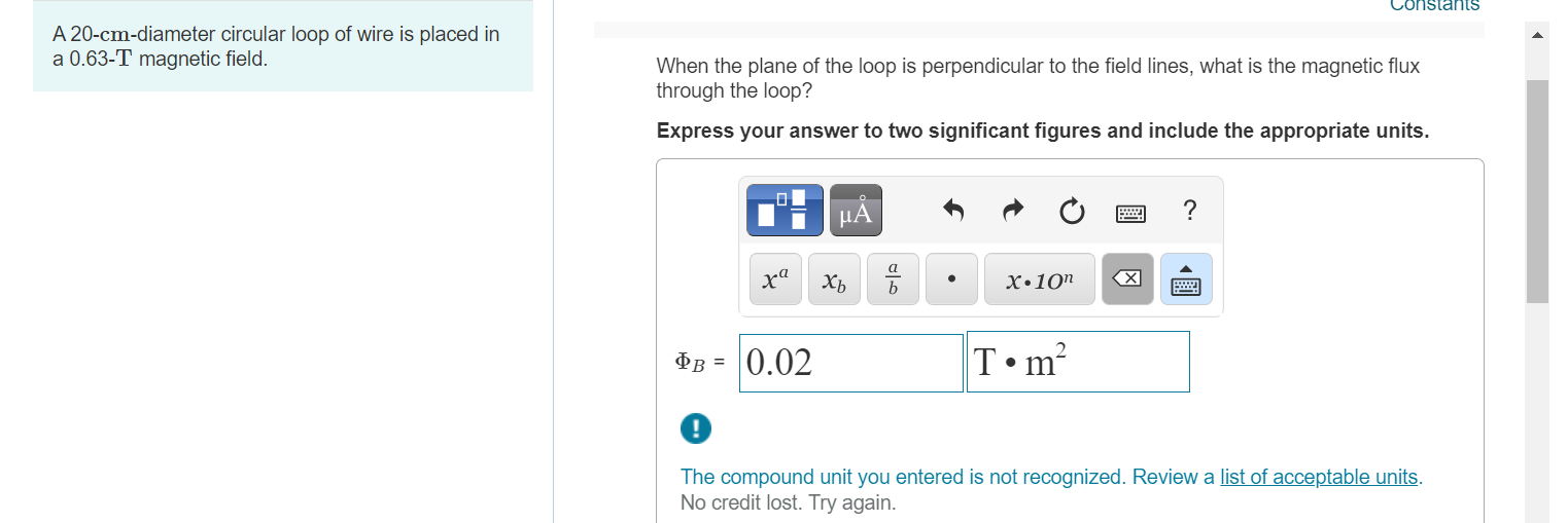 Solved Constants A 20-cm-diameter circular loop of wire is | Chegg.com