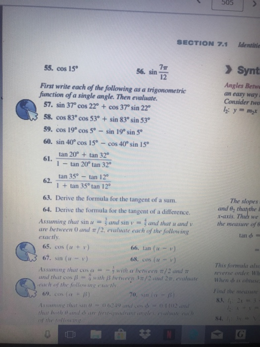 Solved 505 SECTION 7.1 Identitie 7m 12 》Synt Angles Betw 55. | Chegg.com