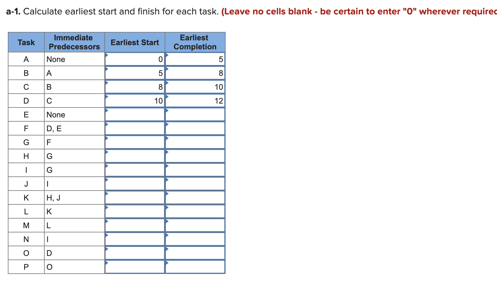 Solved Consider the following table of precedence | Chegg.com