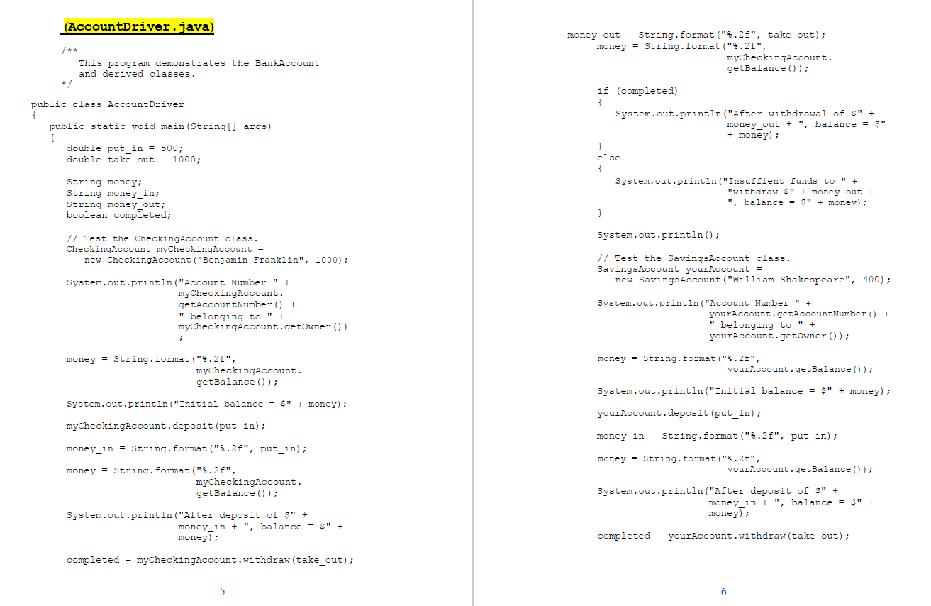 Solved Assignment #6 – Bank Account The UML diagram for the | Chegg.com