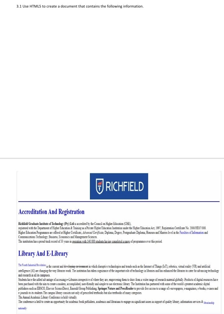 Solved User html5 ﻿to create a document that contain the | Chegg.com