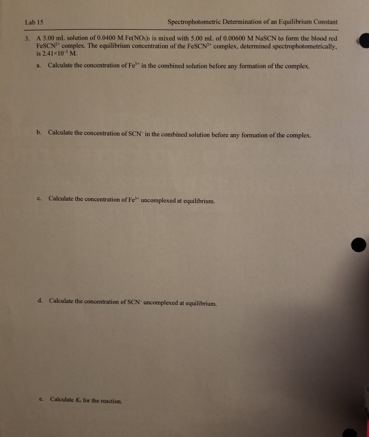 Solved 3) A 5.00mL solution of 0.0400 M Fe(NO3)3 is mixed | Chegg.com