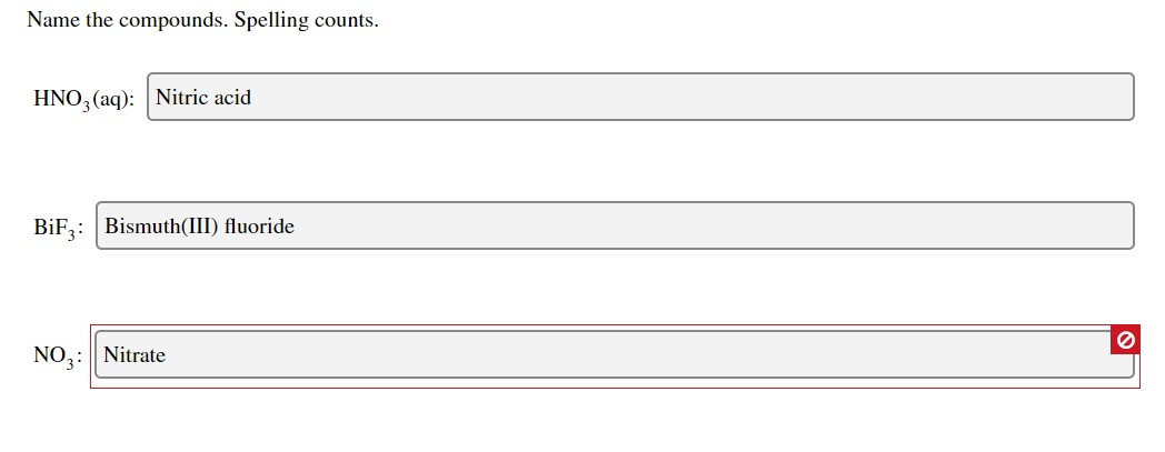 Solved Name the compounds. Spelling counts. HNO3(aq): Nitric | Chegg.com