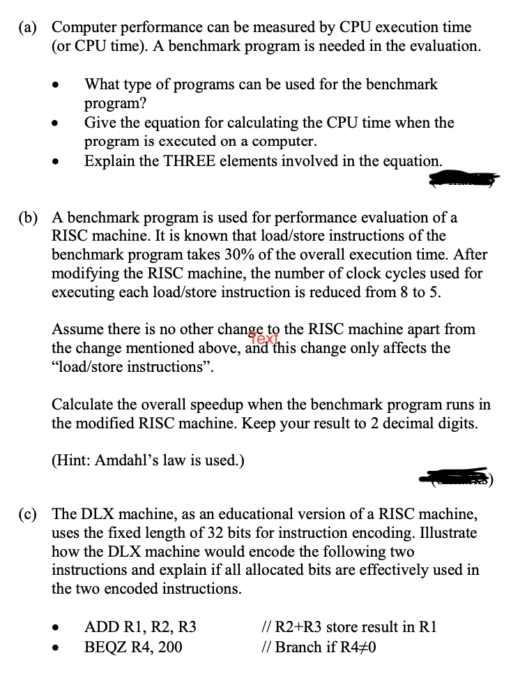 Solved (a) Computer performance can be measured by CPU | Chegg.com