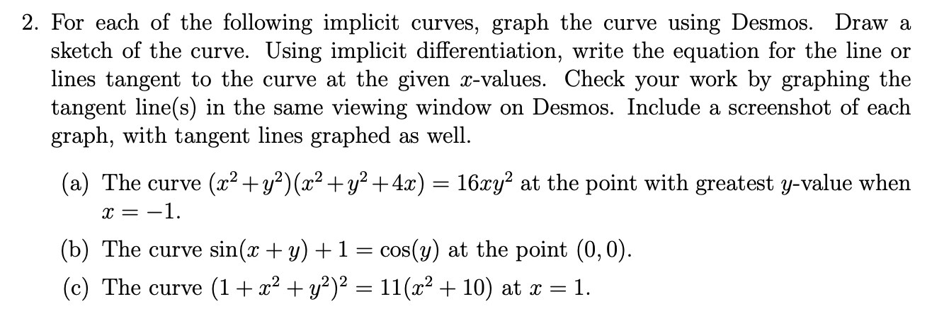 Solved 2. For each of the following implicit curves, graph | Chegg.com