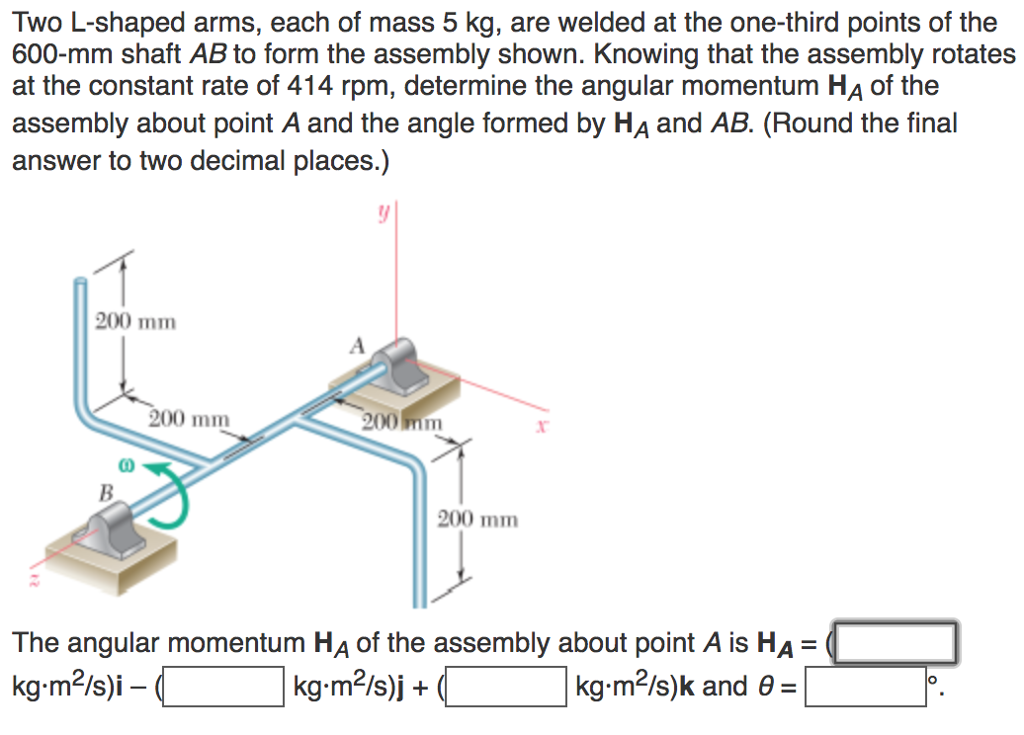 Solved Two L-shaped arms, each of mass 5 kg, are welded at | Chegg.com