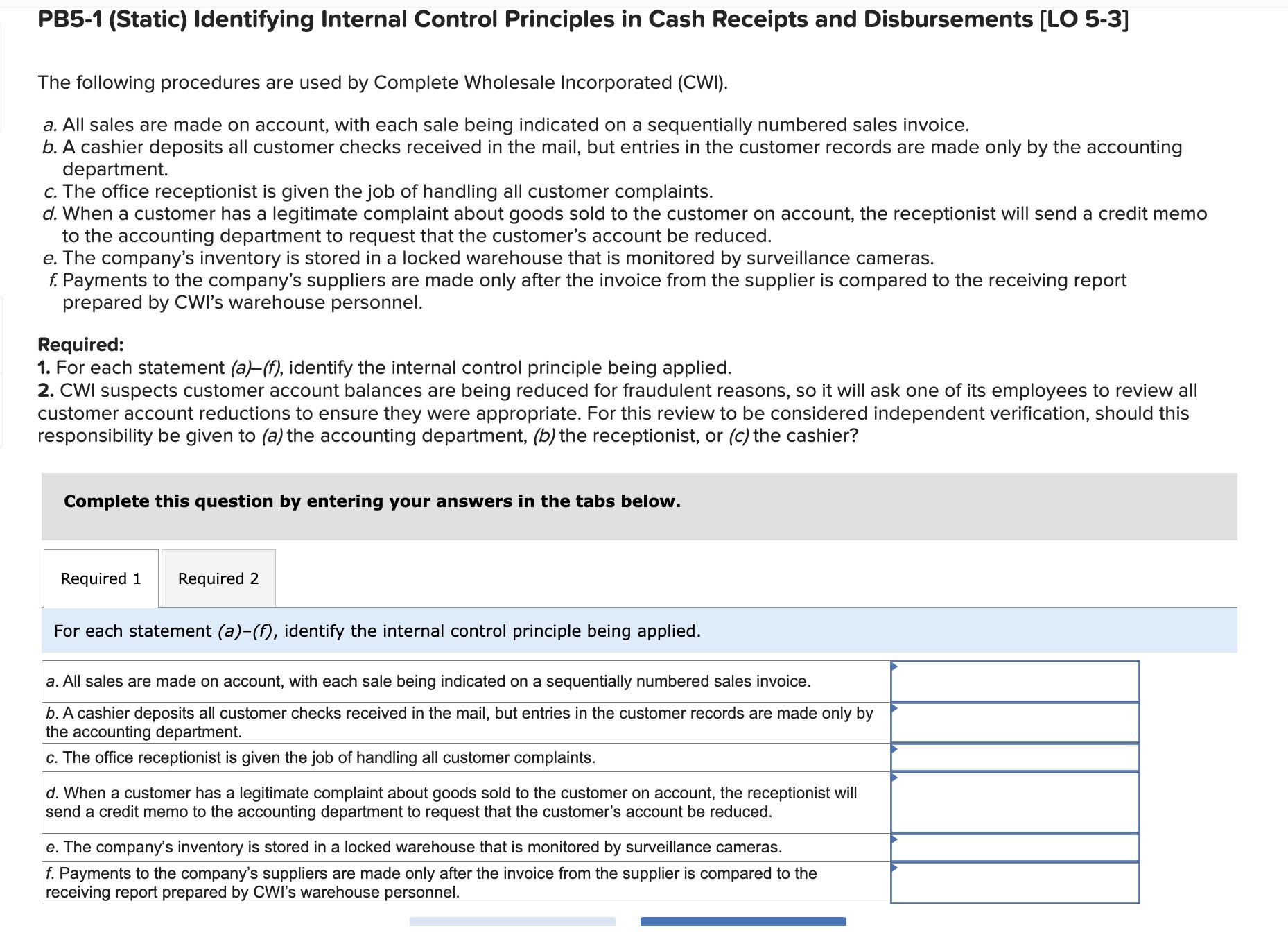 Solved PB5-1 (Static) ﻿Identifying Internal Control | Chegg.com