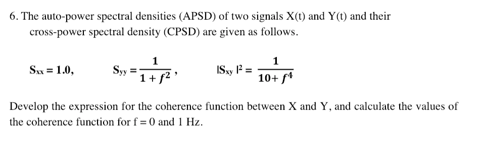 Solved 6. The auto-power spectral densities (APSD) of two | Chegg.com