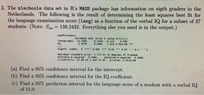 Solved 3. The nlschools data set in R's MASS package has | Chegg.com