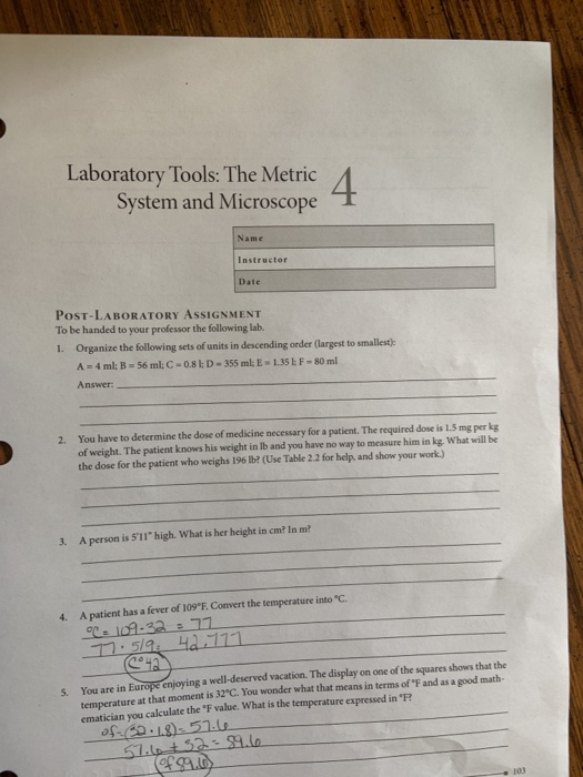Solved Laboratory Tools: The Metric System and Microscope | Chegg.com