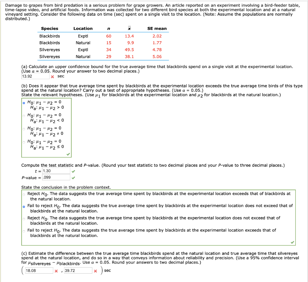 Solved Damage to grapes from bird predation is a serious | Chegg.com