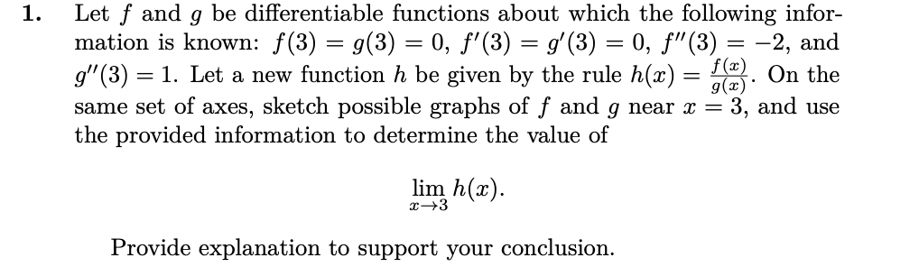 Solved Let f and g be differentiable functions about which | Chegg.com