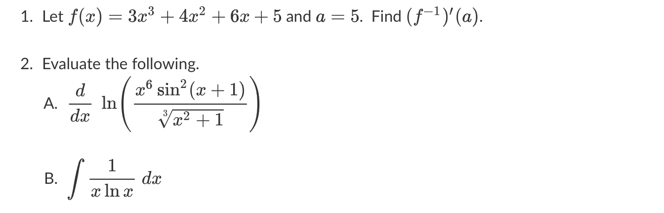 Solved 1. Let f(x)=3x3+4x2+6x+5 and a=5 2. Evaluate the | Chegg.com