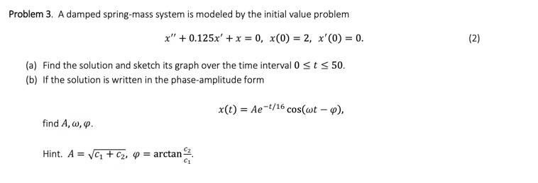Solved Problem 3. A damped spring-mass system is modeled by | Chegg.com