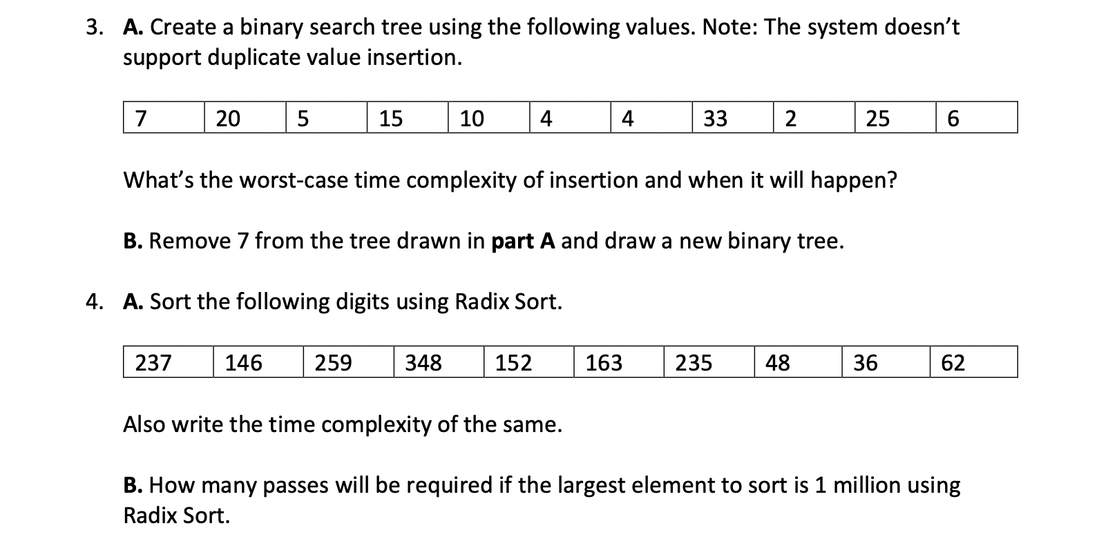 Solved 3. A. Create a binary search tree using the following | Chegg.com