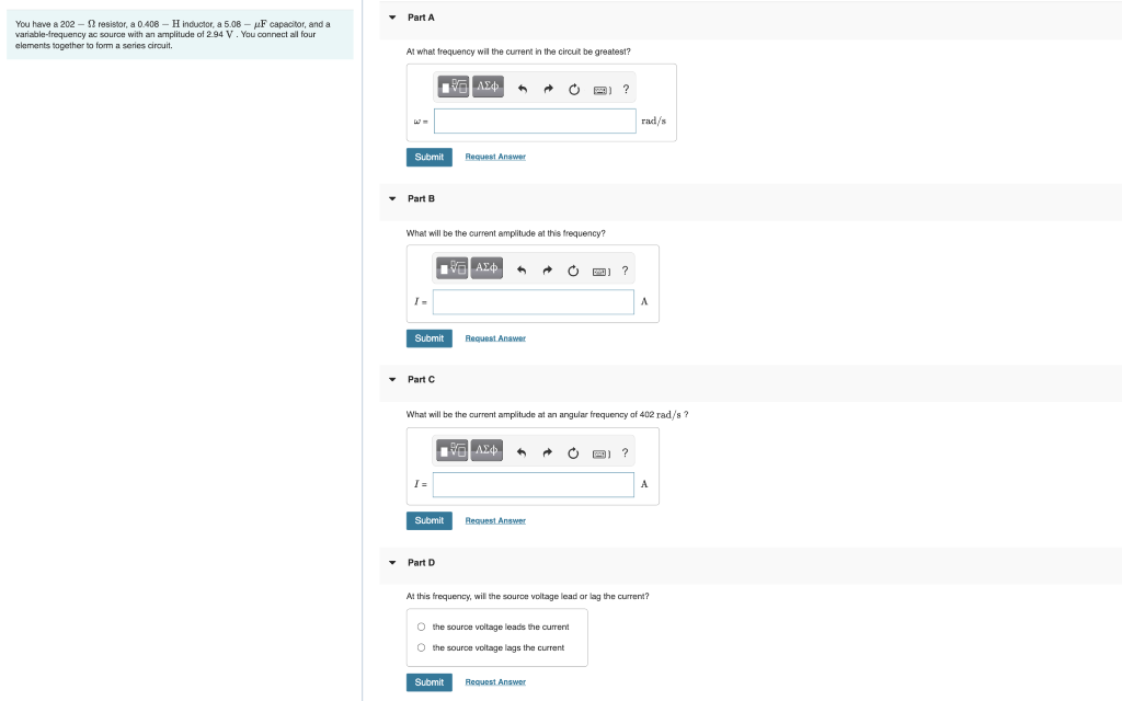 Solved You have a 202−Ω resistor, a 0.408−H inductor, a | Chegg.com