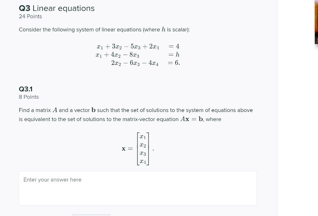 Solved Q3 Linear equations 24 Points Consider the following | Chegg.com