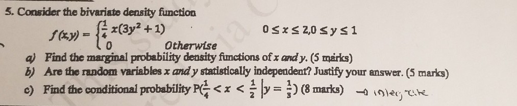 Solved 5. Consider the bivariate density function By2 + 1) | Chegg.com