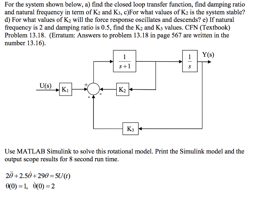 Solved For the system shown below, a) find the closed loop | Chegg.com Solved For the system shown below, a) find the closed loop | Chegg.com