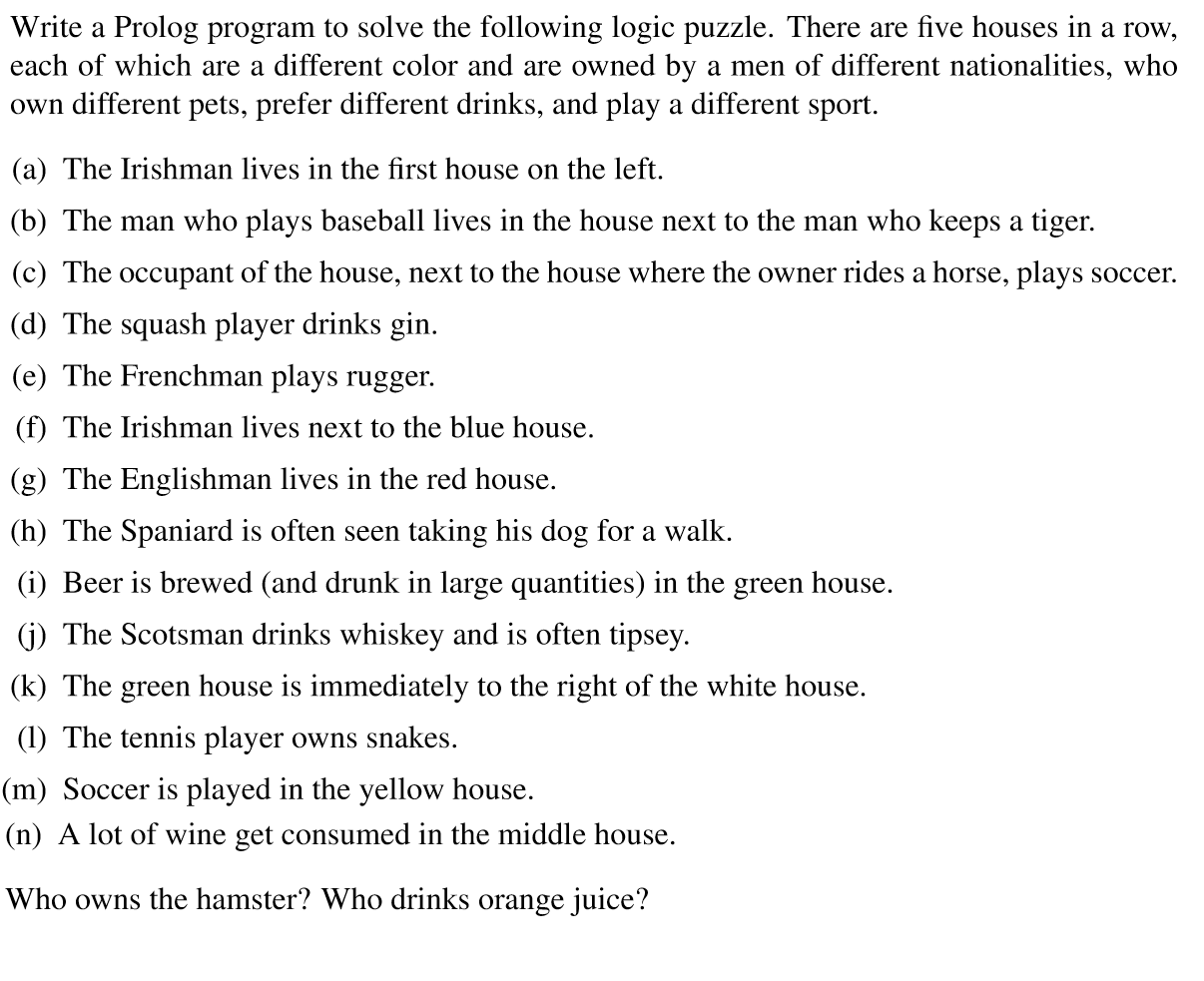 Write a Prolog program to solve the following logic | Chegg.com