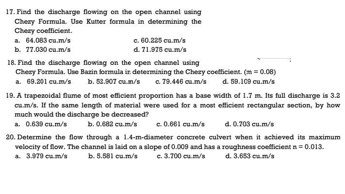 17. Find the discharge flowing on the open channel | Chegg.com